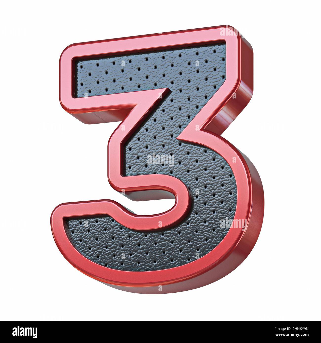 Red shinny metal and black leather font Number 3 THREE 3D render ...