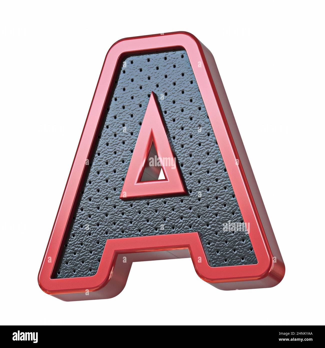 Red shinny metal and black leather font Letter A 3D render illustration ...