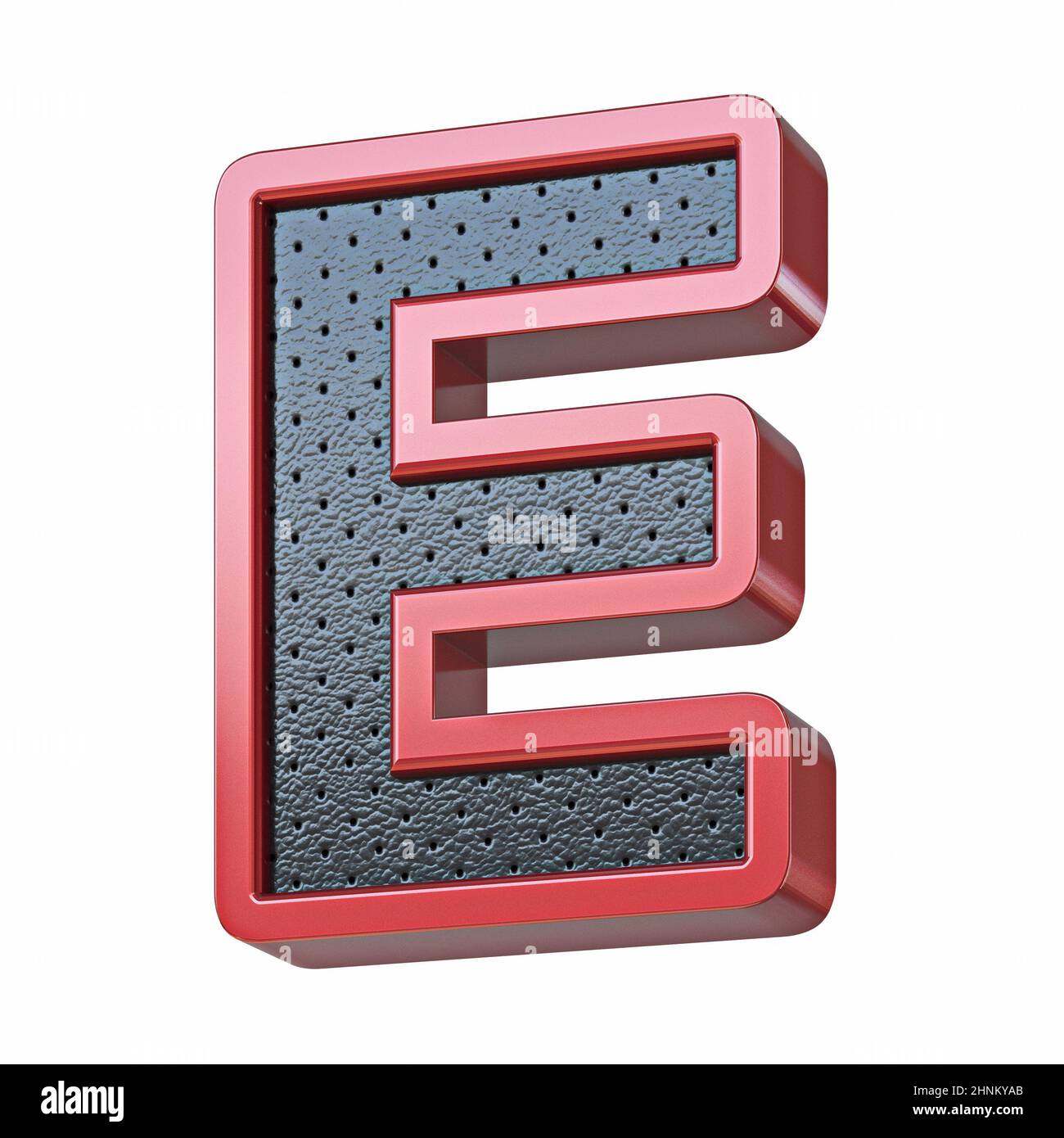 Red shinny metal and black leather font Letter E 3D render illustration ...