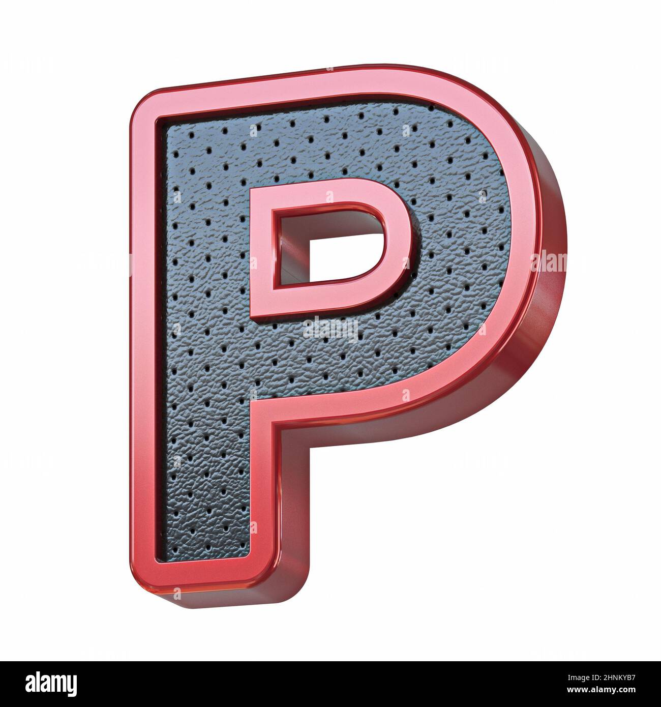 Red shinny metal and black leather font Letter P 3D render illustration ...