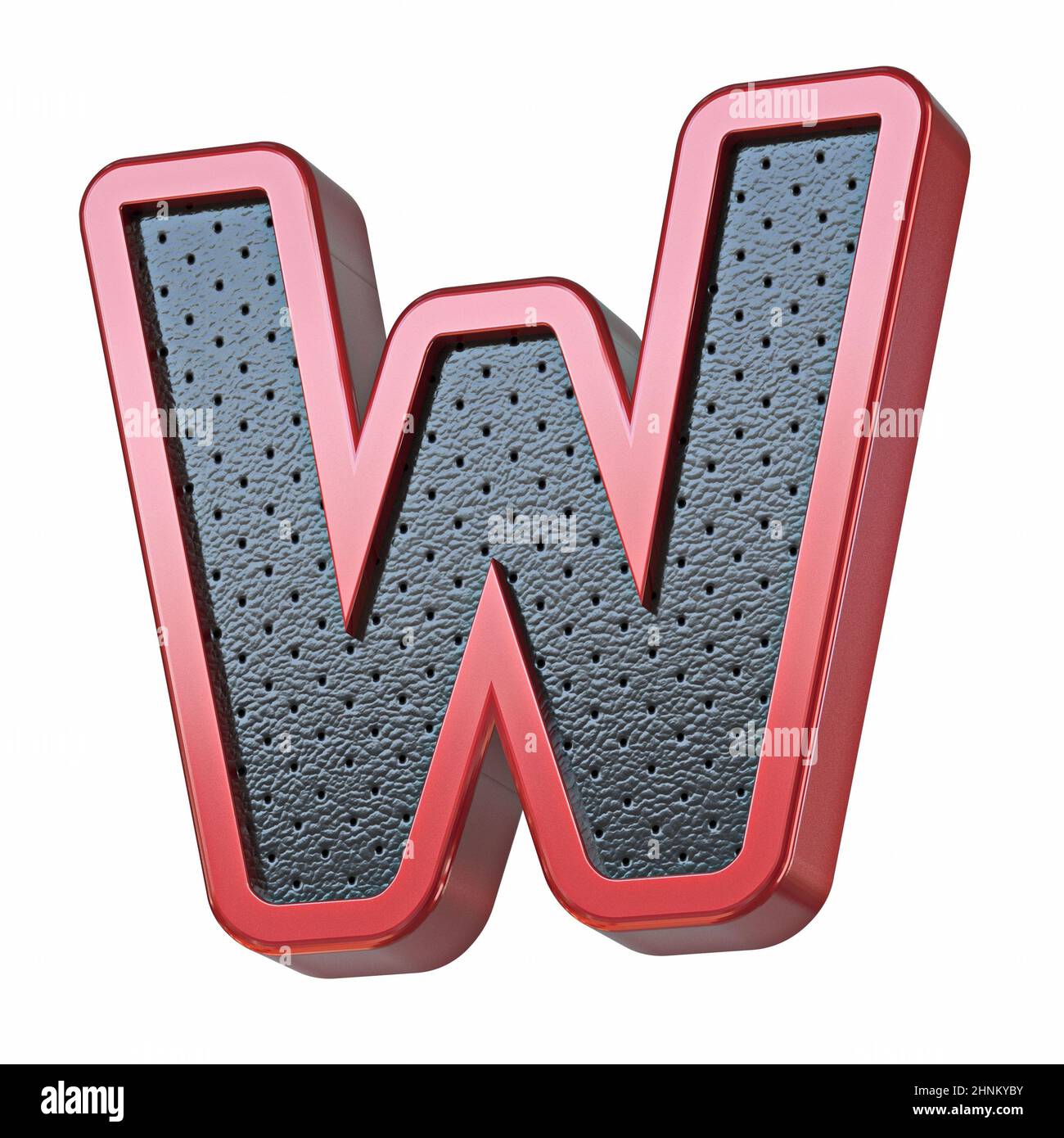 Red shinny metal and black leather font Letter W 3D render illustration ...