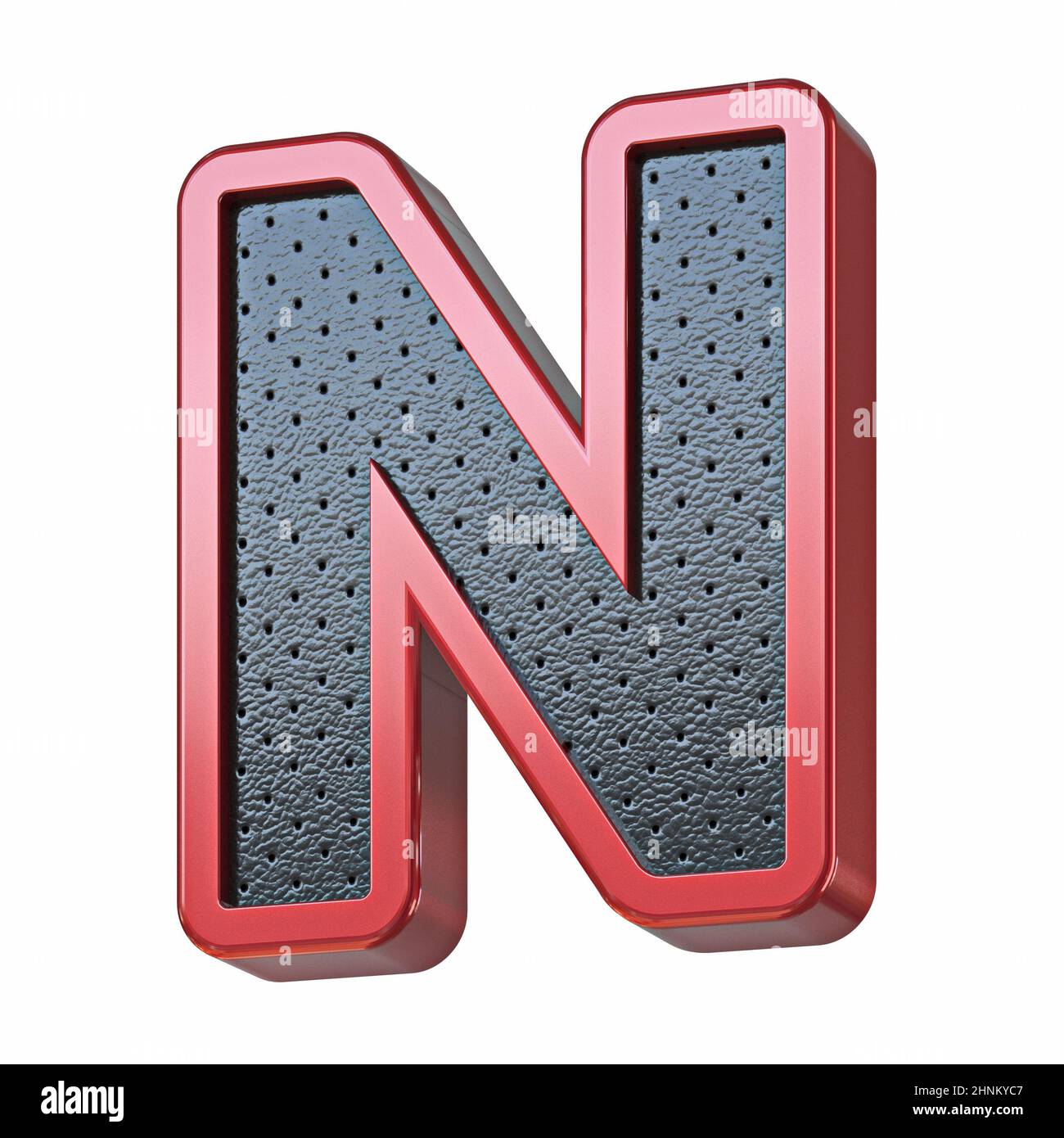 Red shinny metal and black leather font Letter N 3D render illustration ...
