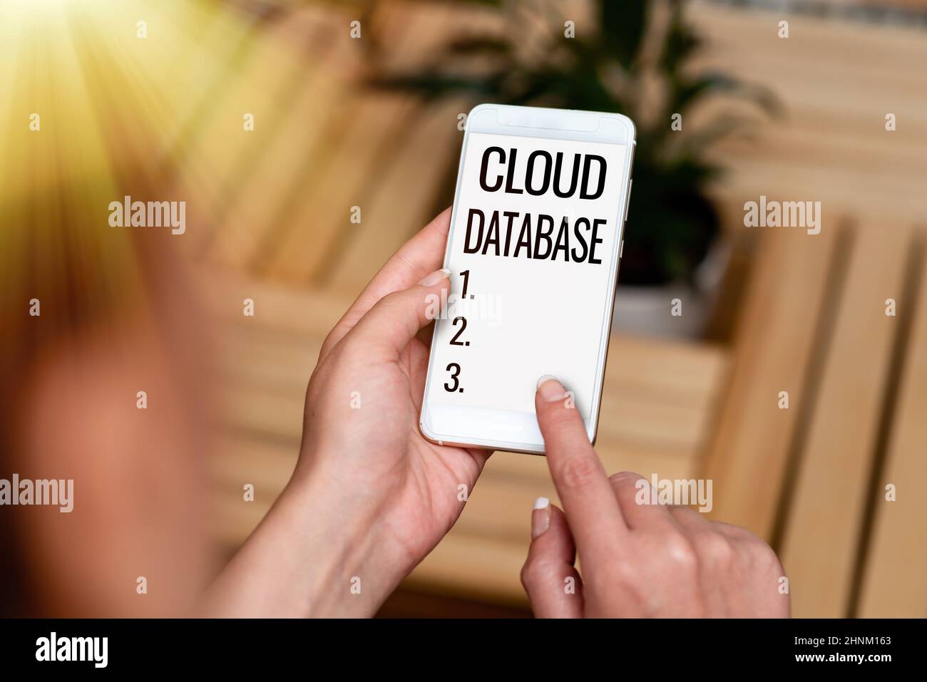 Text caption presenting Cloud Database, Concept meaning optimized or built for a virtualized ...