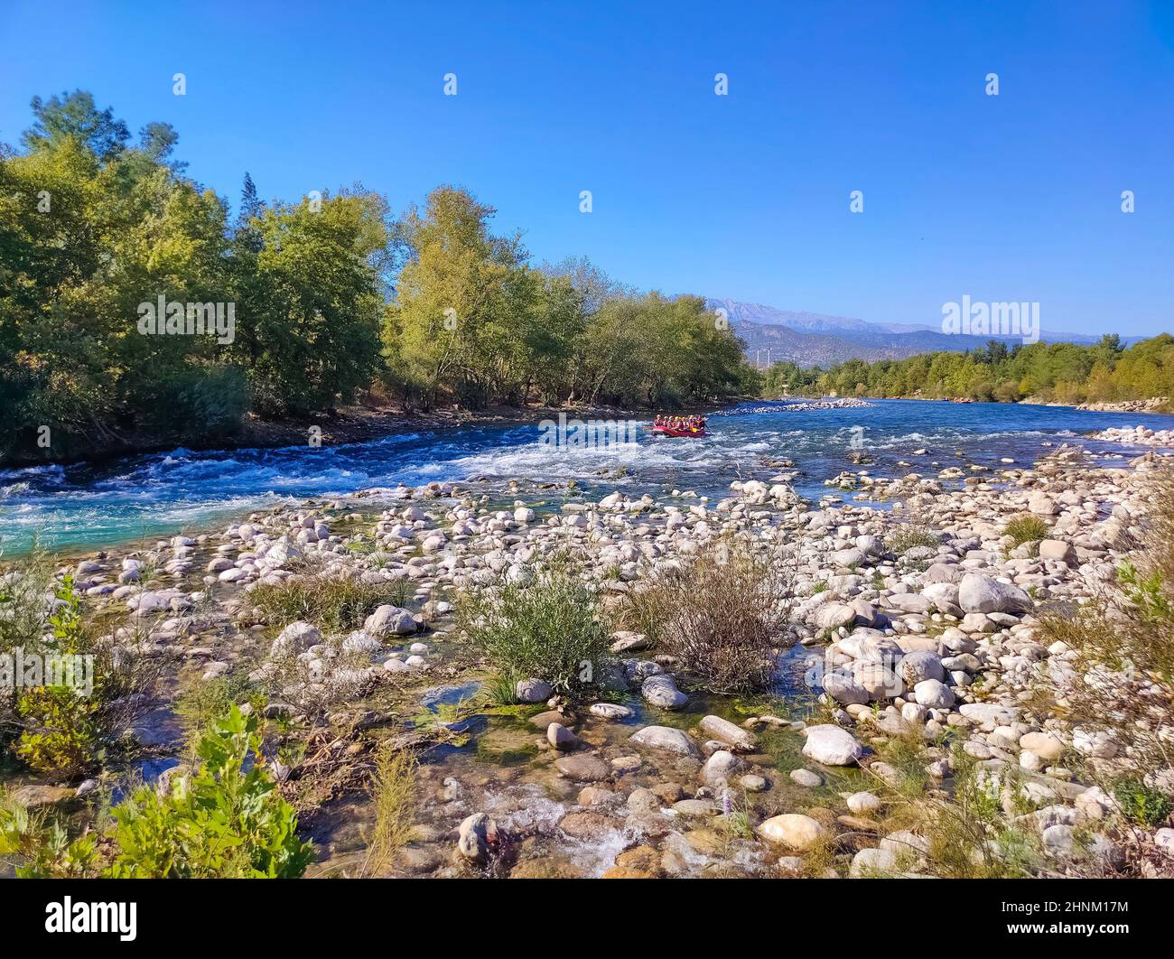 Water rafting on the rapids of river Manavgat in Koprulu Canyon, Turkey ...