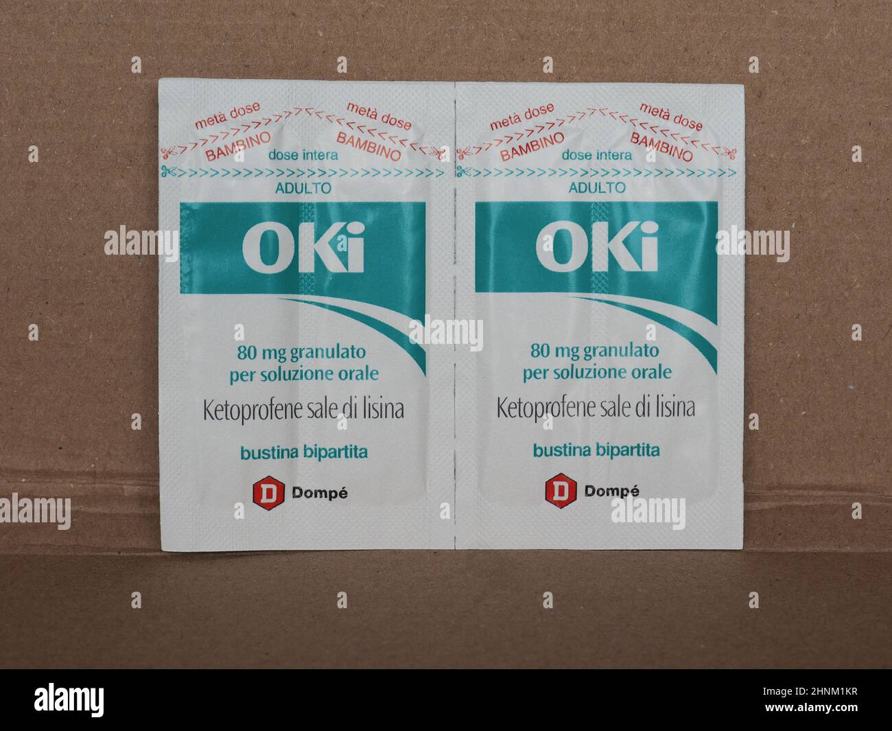 MILAN - CIRCA AUGUST 2021: OKi Ketoprofen Lysine anti inflammatory drug ...