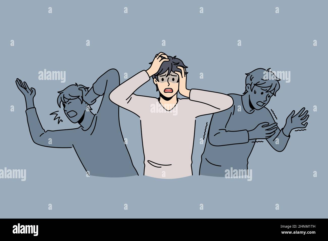 Inner fears and panic concept. Young stressed frustrated man feeling ...