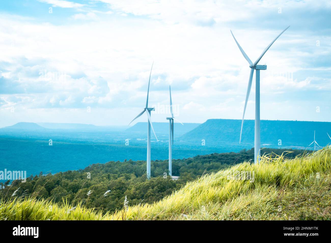 Panorama view of Wind power windmill generators farm of Electricity ...