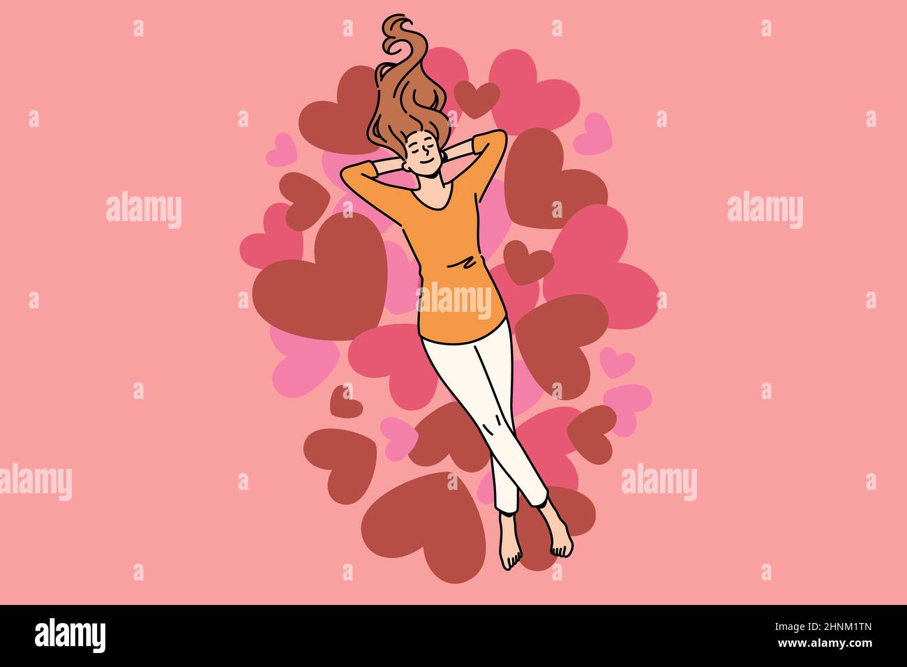 Heart, love and positive emotions concept. Young smiling woman cartoon ...