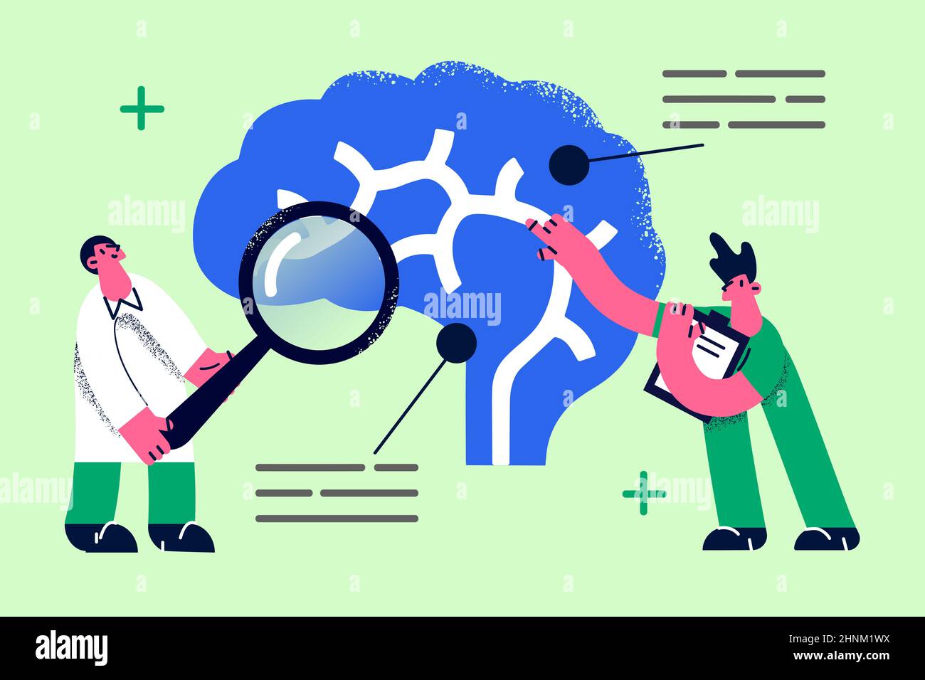 Research of human brain concept. Two young doctors scientists standing ...