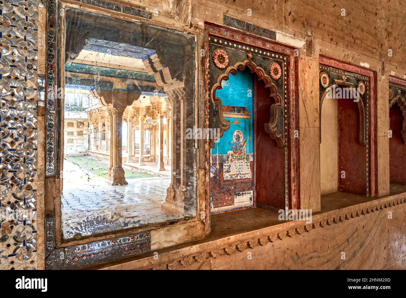 India Rajasthan Bundi. Decorations and paintings at Taragarh Fort Stock ...