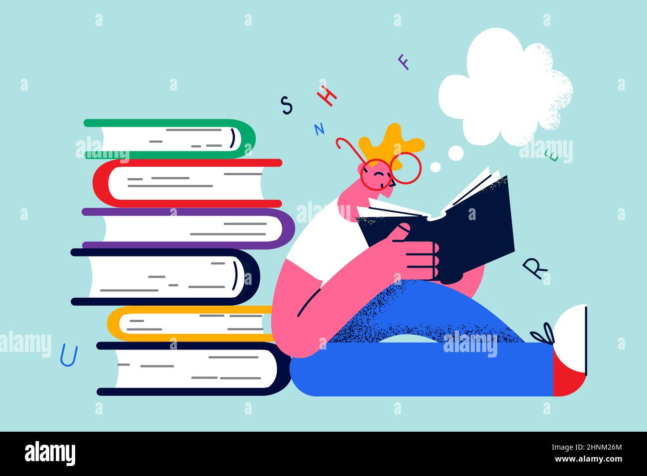 Education, learning and reading books concept. Smiling boy cartoon ...