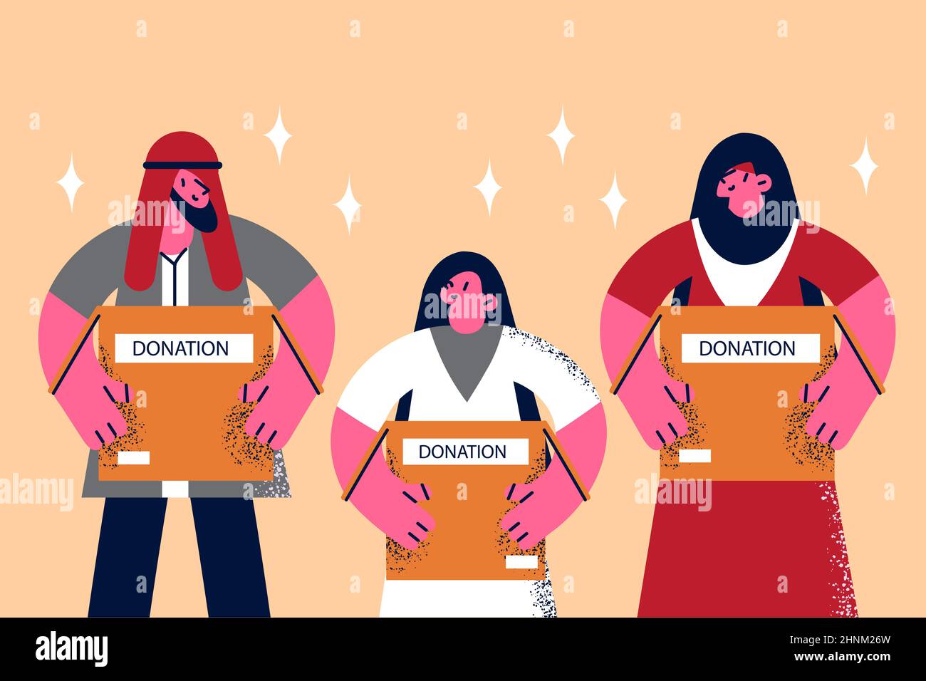 Ramadan and donation charity concept. Smiling arabic islam family with ...