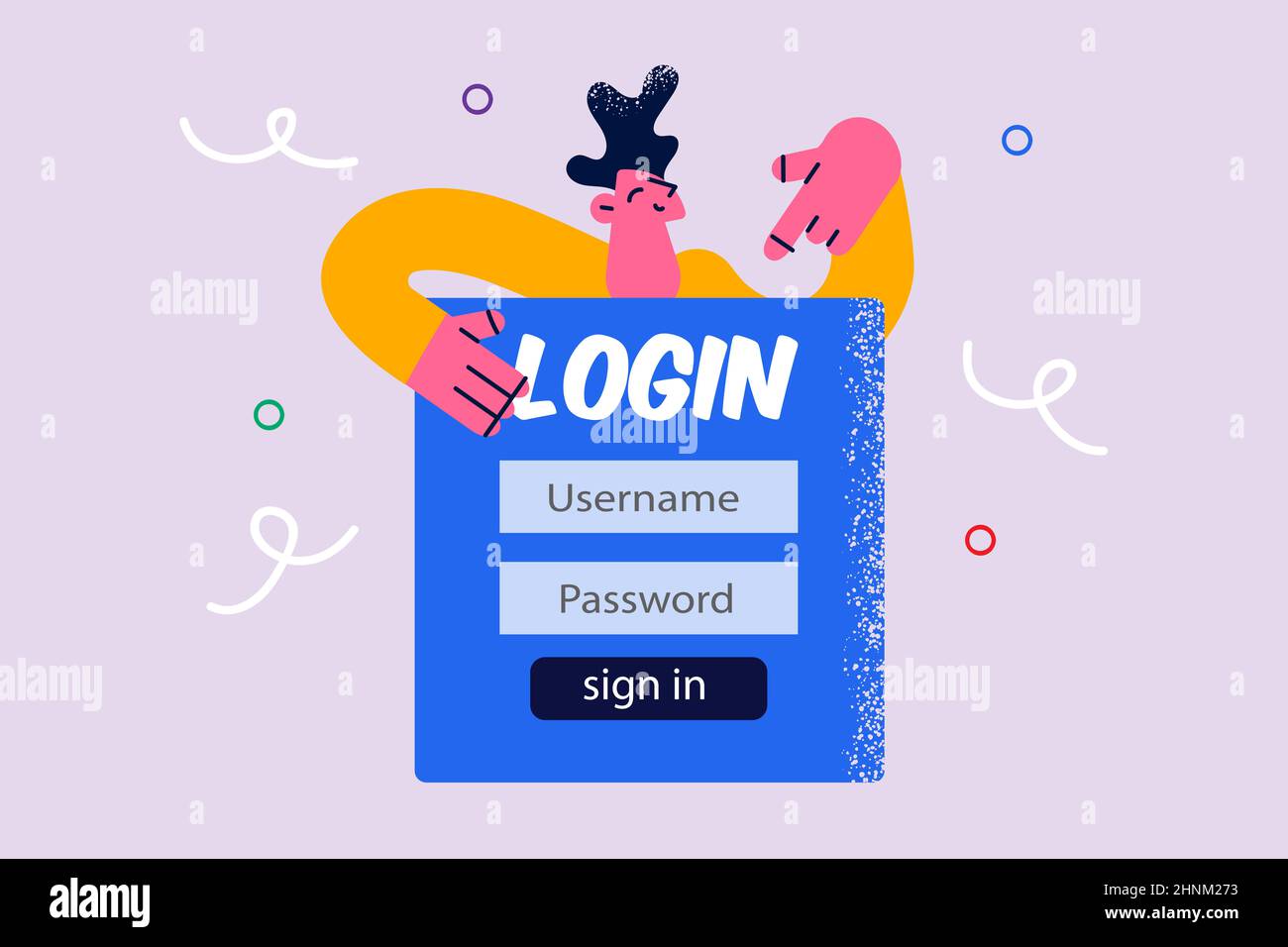 Entering personal email and security concept. Smiling man standing near ...