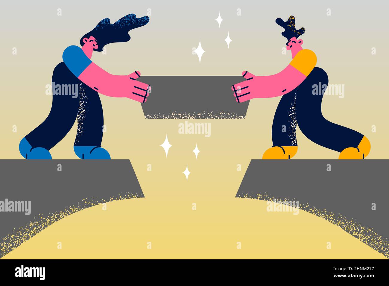 Teamwork, collaboration and cooperation concept. Young people cartoon ...