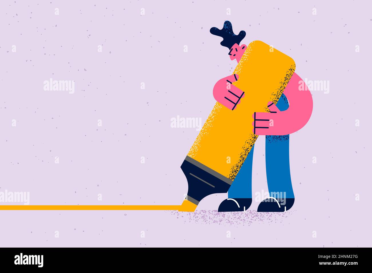 Drawing line with marker concept. Young smiling man cartoon character ...