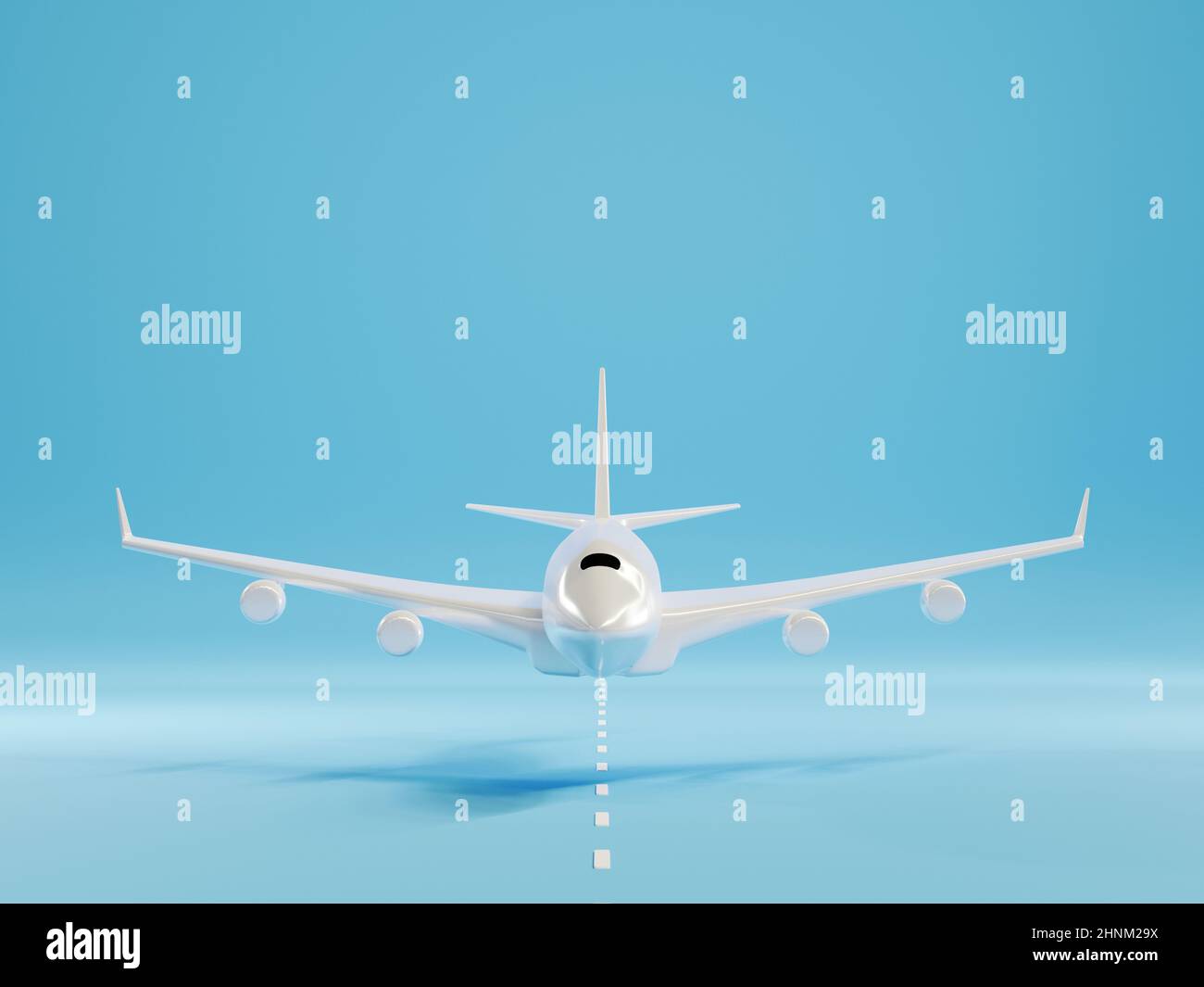 Airplane landing or taking off over ground on runway from the airport ...