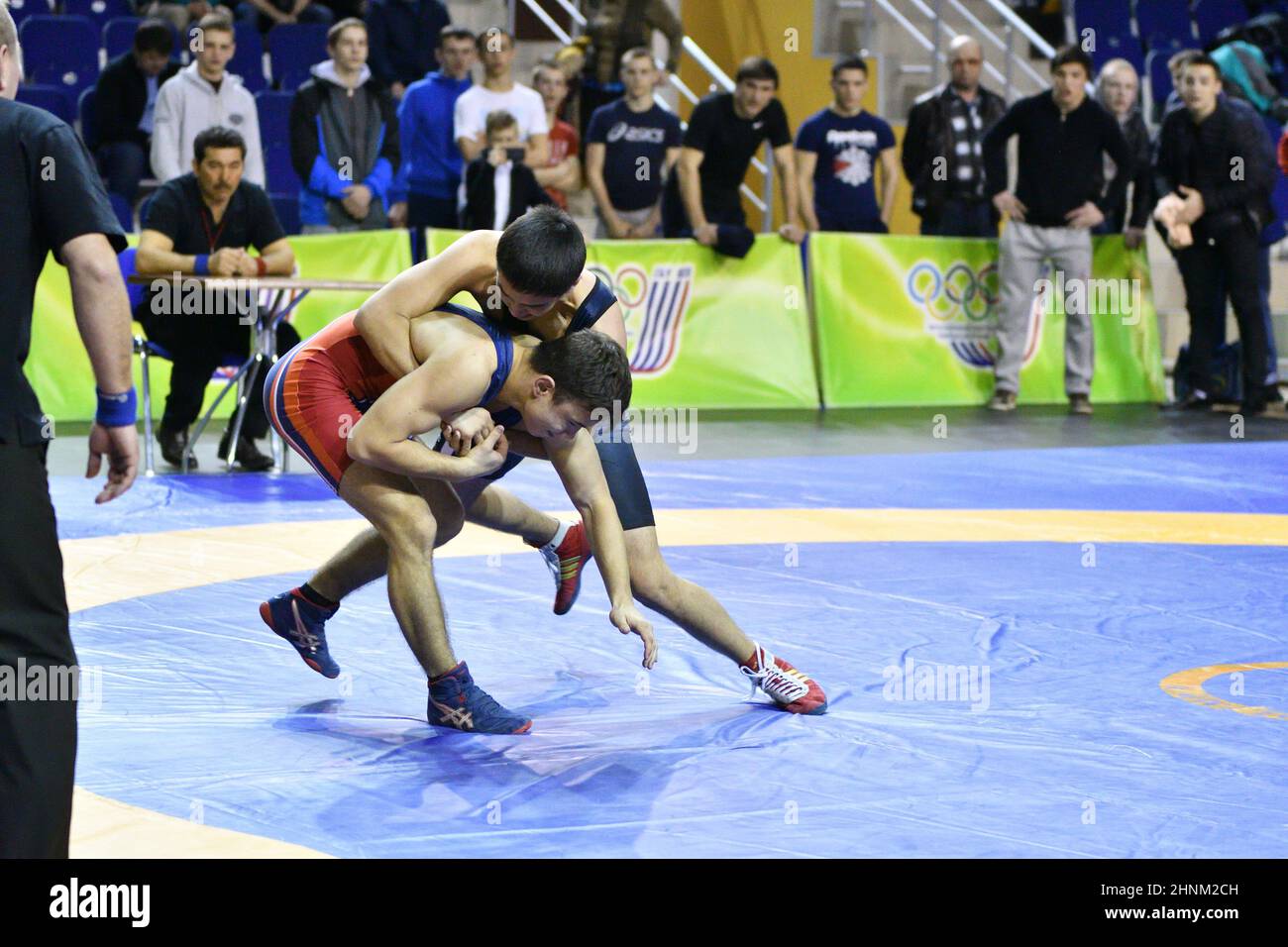 Orenburg, Russia - March 15-16, 2017: Boy compete in sports wrestling ...