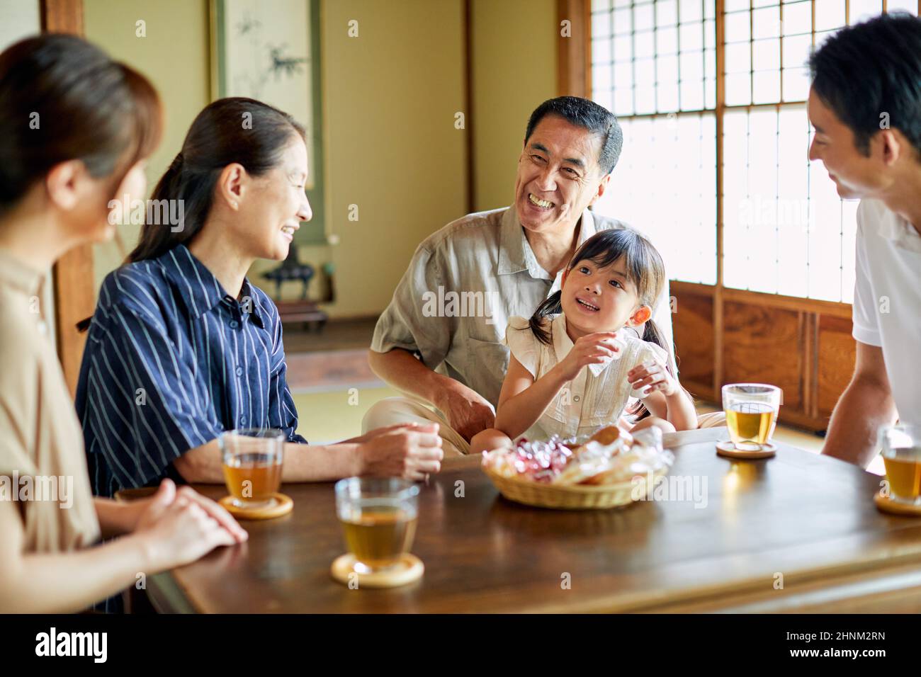 Japanese 3 Generation Family With Smiling Face Stock Photo - Alamy