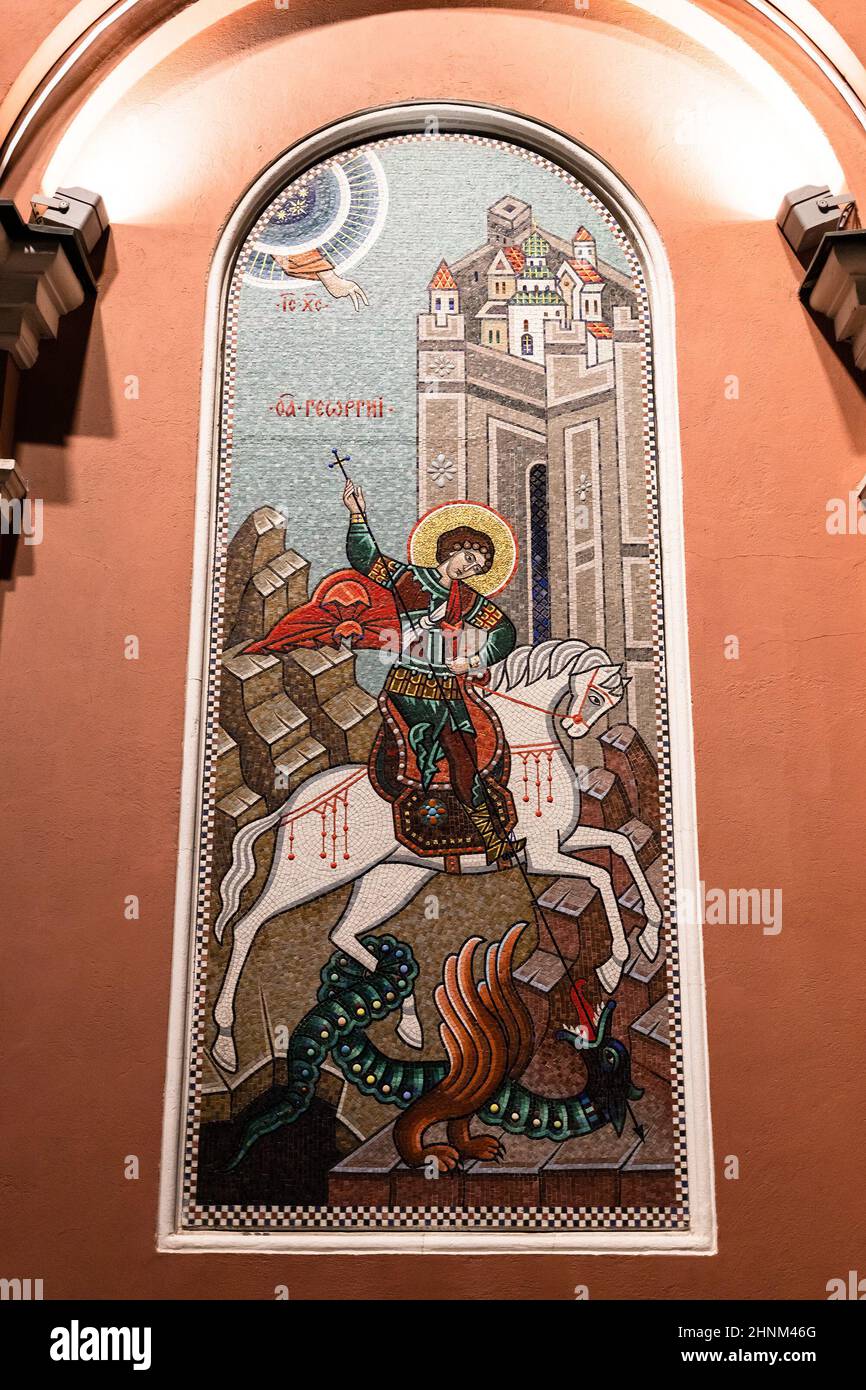 mosaic Saint George kills the Snake in night Stock Photo - Alamy
