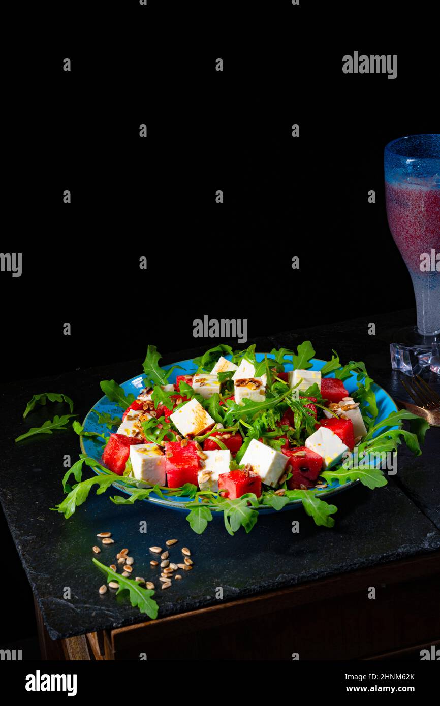 Watermelon Salad with Rocket And Feta Cheese Stock Photo - Alamy