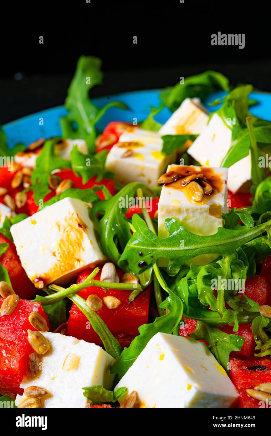 Watermelon Salad with Rocket And Feta Cheese Stock Photo - Alamy