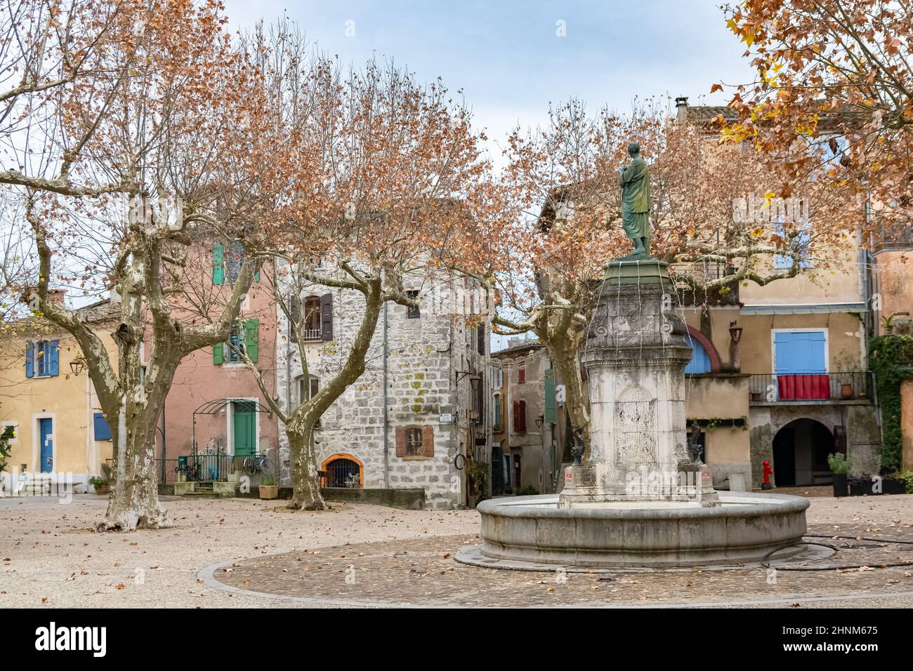 Sauve, medieval village in France, view of typical street and houses ...
