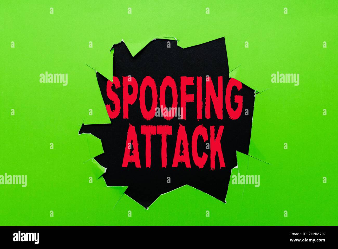 Sign displaying Spoofing Attack, Word Written on impersonation of a ...