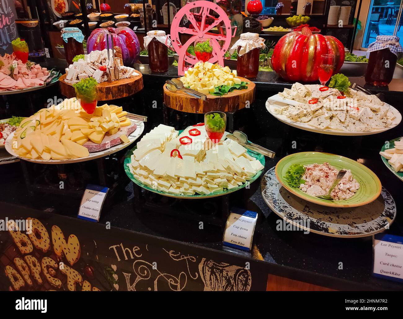 Food on the shelves in the self-service buffet with all inclusive in ...