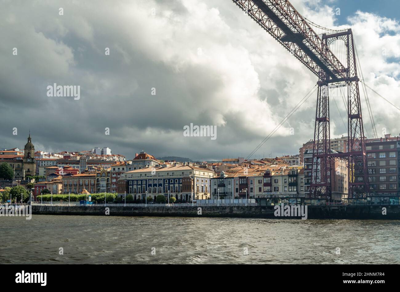 View of the famous Vizcaya Bridge from Getxo, Basque Country, Spain ...