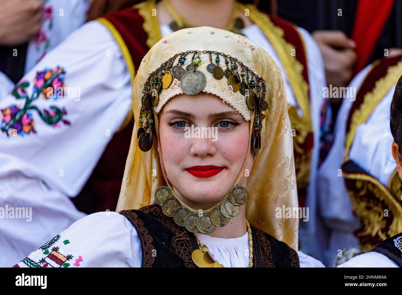 Romanian People in folkloric dress at the folkloric festival in Sibiu ...