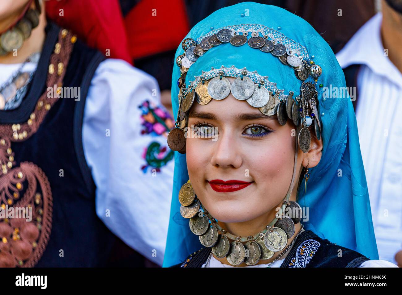 Romanian People in folkloric dress at the folkloric festival in Sibiu ...