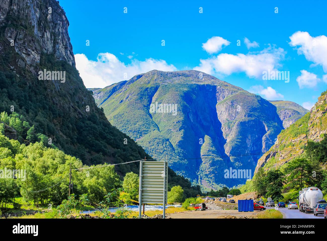 Construction site on the road between mountains in Norway Stock Photo ...