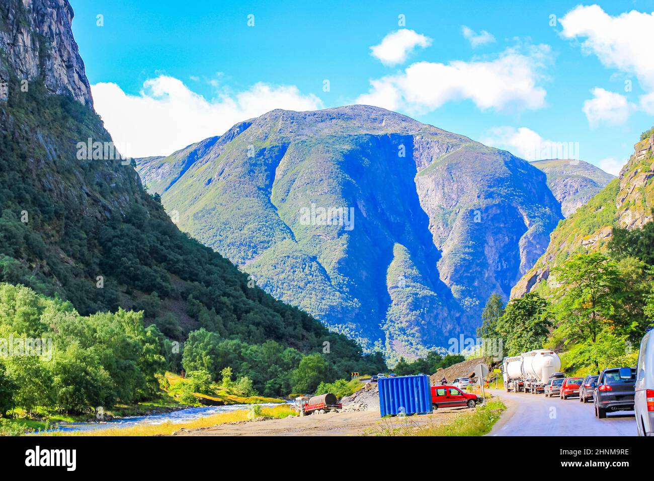 Construction site on the road between mountains in Norway Stock Photo ...