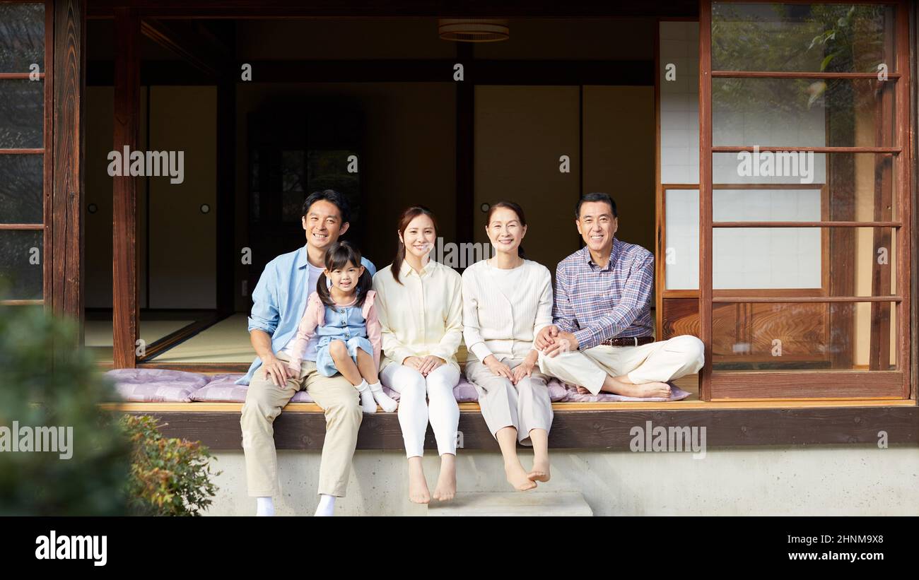 Three-Generations Japanese Family Sitting On The Porch Stock Photo - Alamy