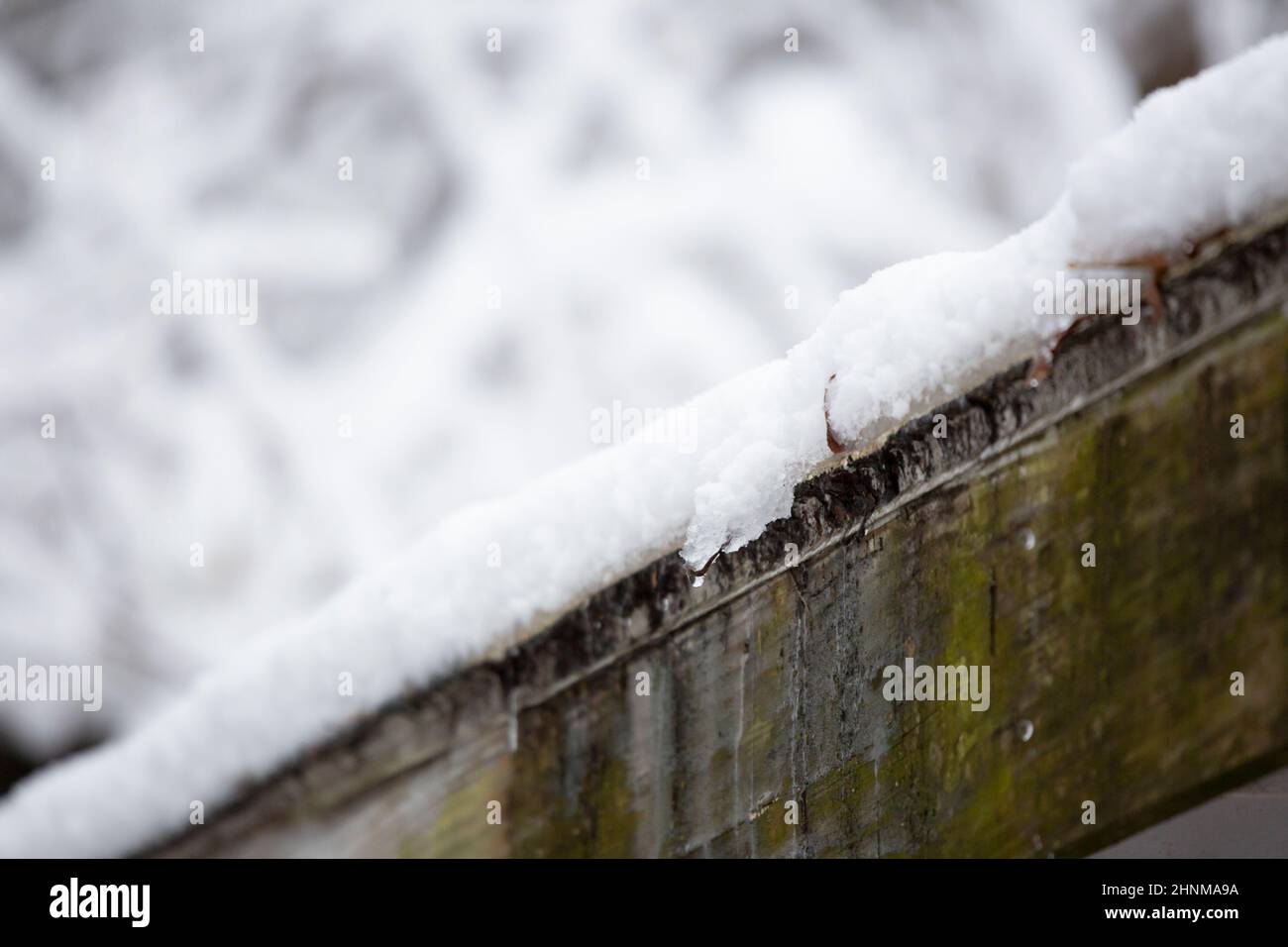 Snow melting as tiny droplets from a house roof Stock Photo - Alamy