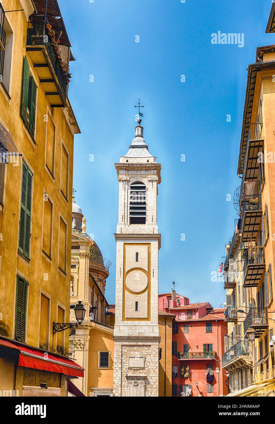Belltower of the baroque Nice Cathedral, Cote d'Azur, France Stock ...