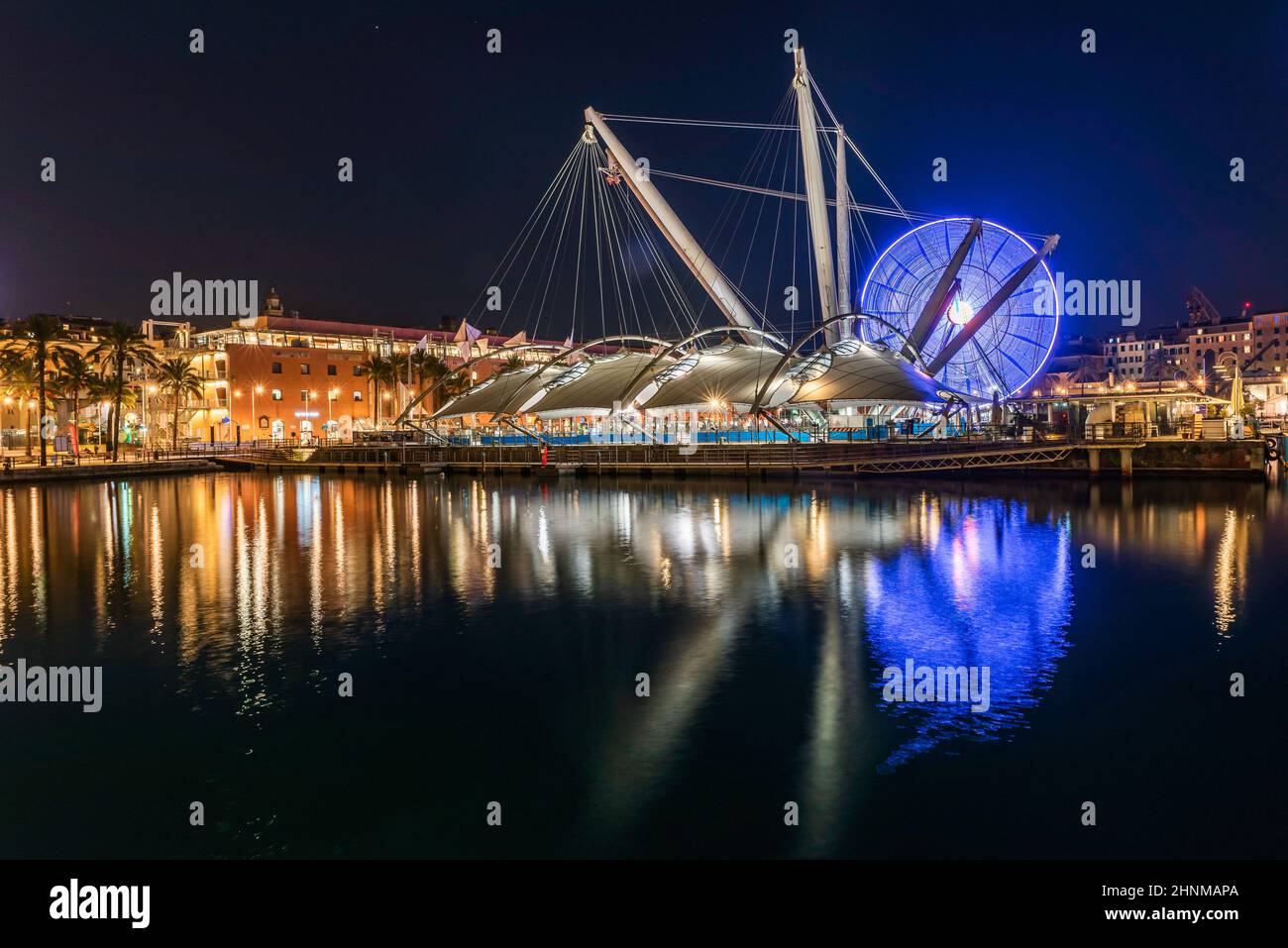 Night view of the Old Harbour of Genoa Stock Photo - Alamy