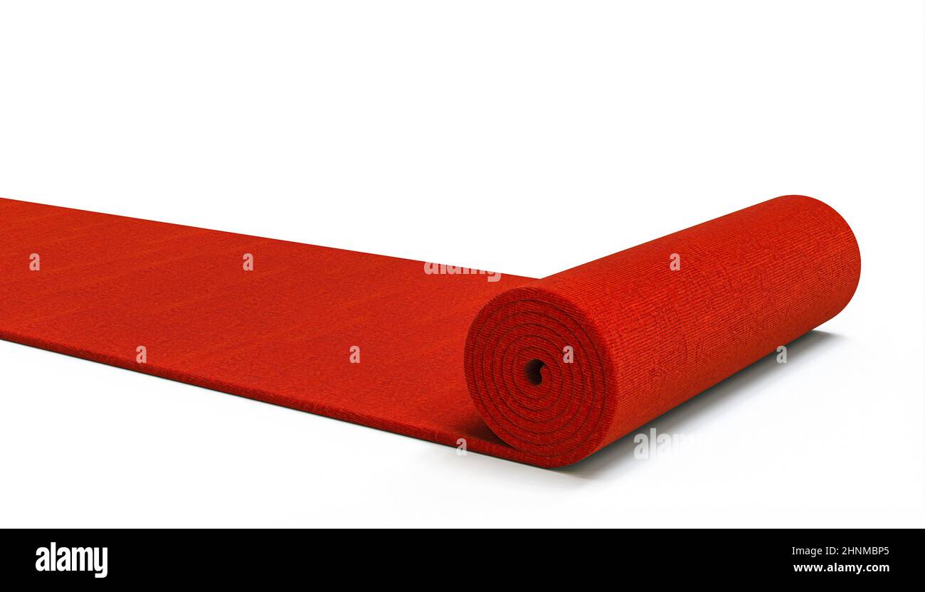 red carpet unrolling on white background. 3d render Stock Photo - Alamy