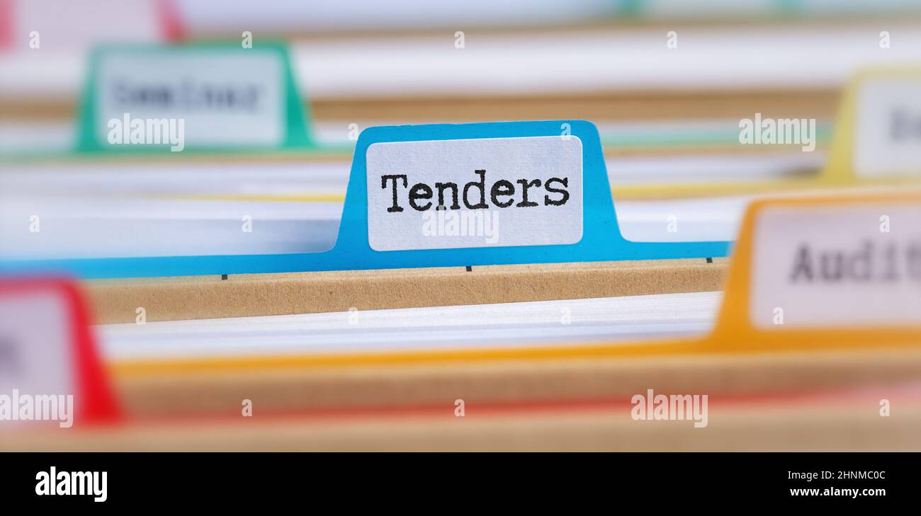 File folders with a tab labeled Tenders Stock Photo - Alamy