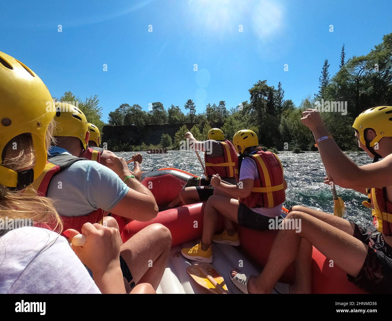Water rafting on the rapids of river Manavgat in Koprulu Canyon, Turkey ...