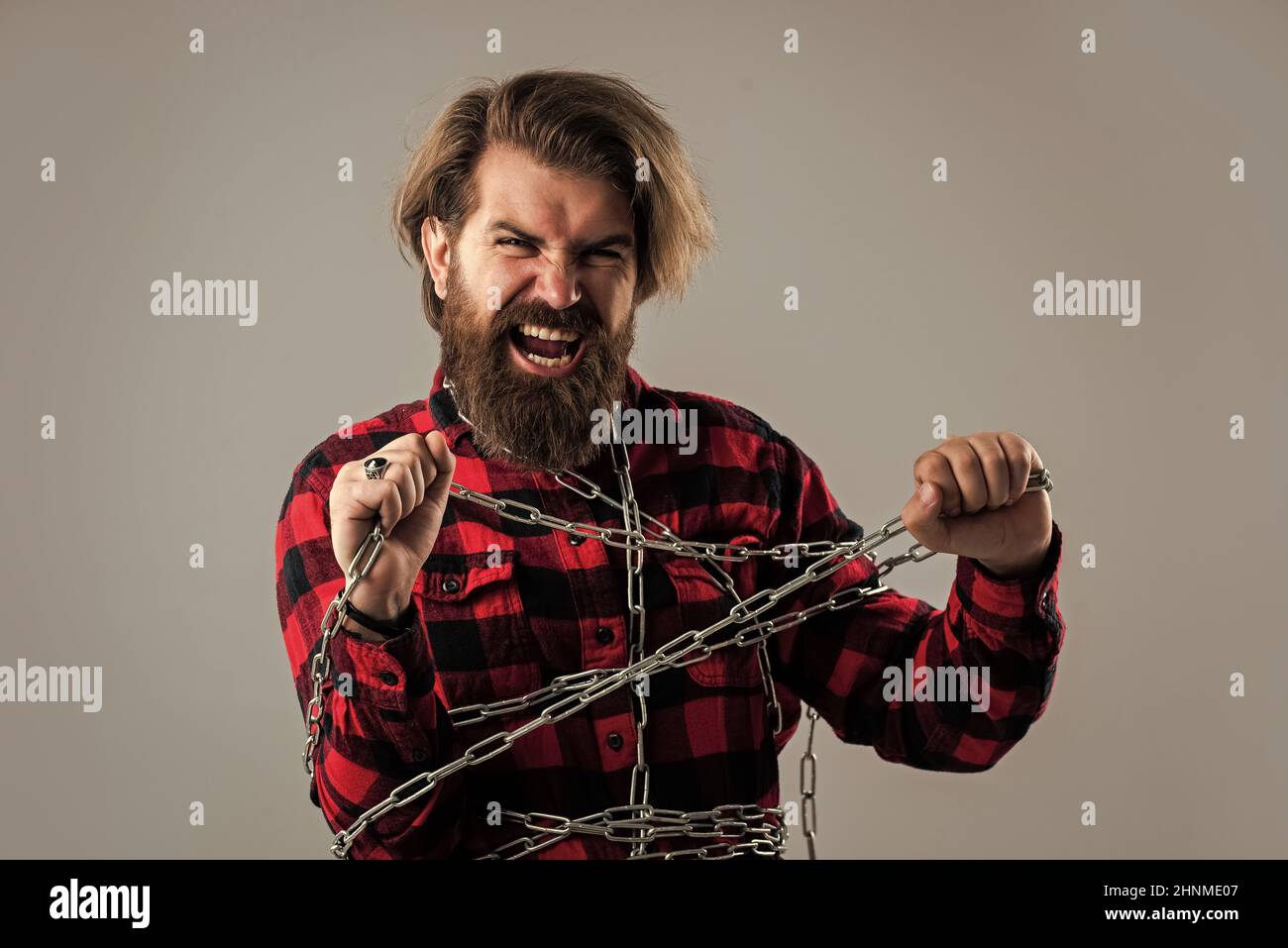 Suffering man chained feel cramps and muscle spasms, almost free Stock ...