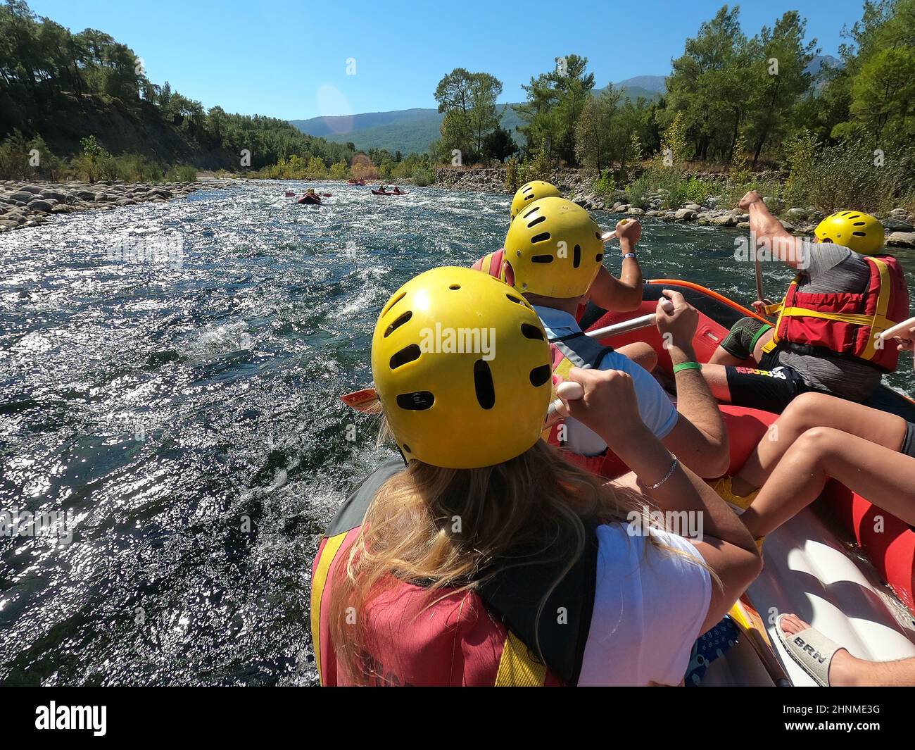 Water rafting on the rapids of river Manavgat in Koprulu Canyon, Turkey ...