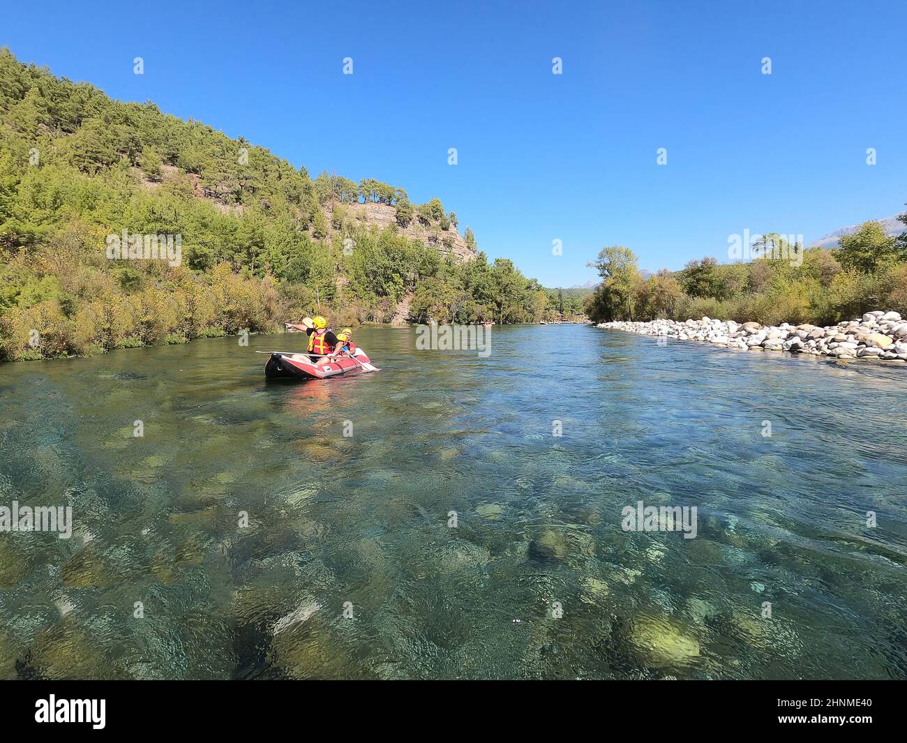 Water rafting on the rapids of river Manavgat in Koprulu Canyon, Turkey ...
