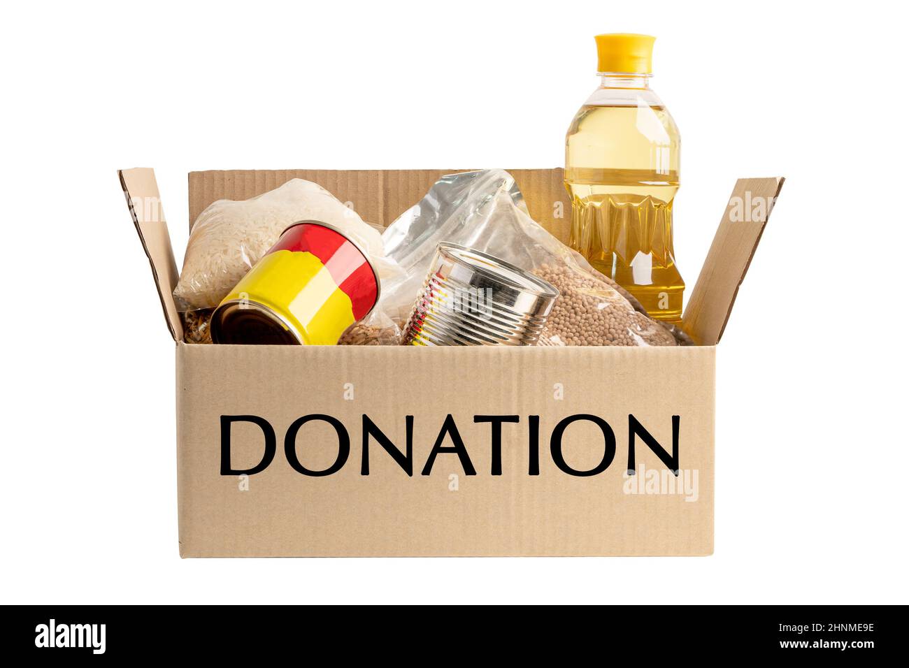 Donation box food support help for poor people in the world isolated on ...