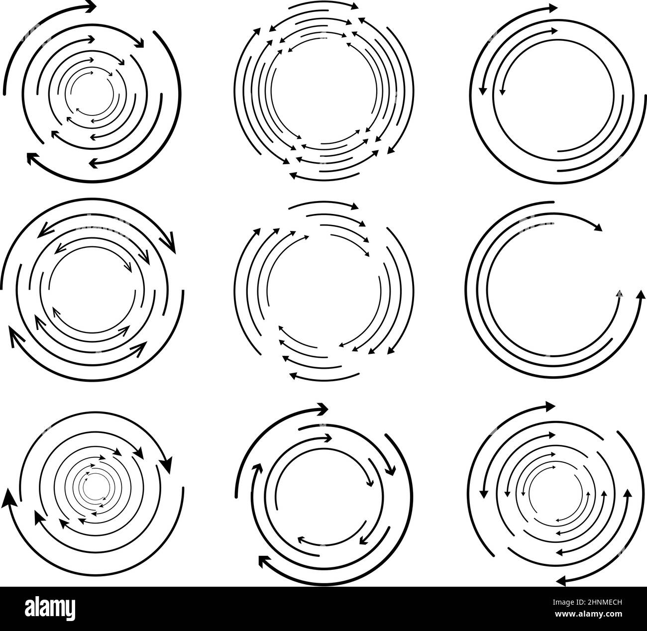 Random circular, cycle arrow element. Spiral, spinning, revolve arrows ...