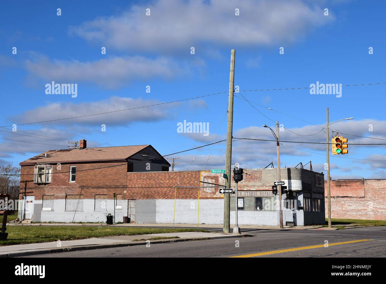 Dilapidated historic buildings on Chene St in the Poletown East ...
