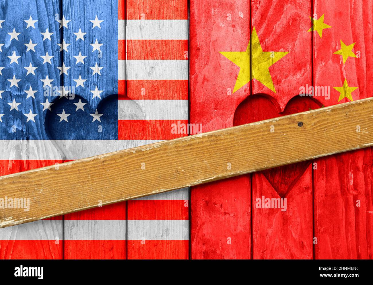 Close up closed wooden window shutters with heart shapes, American and ...