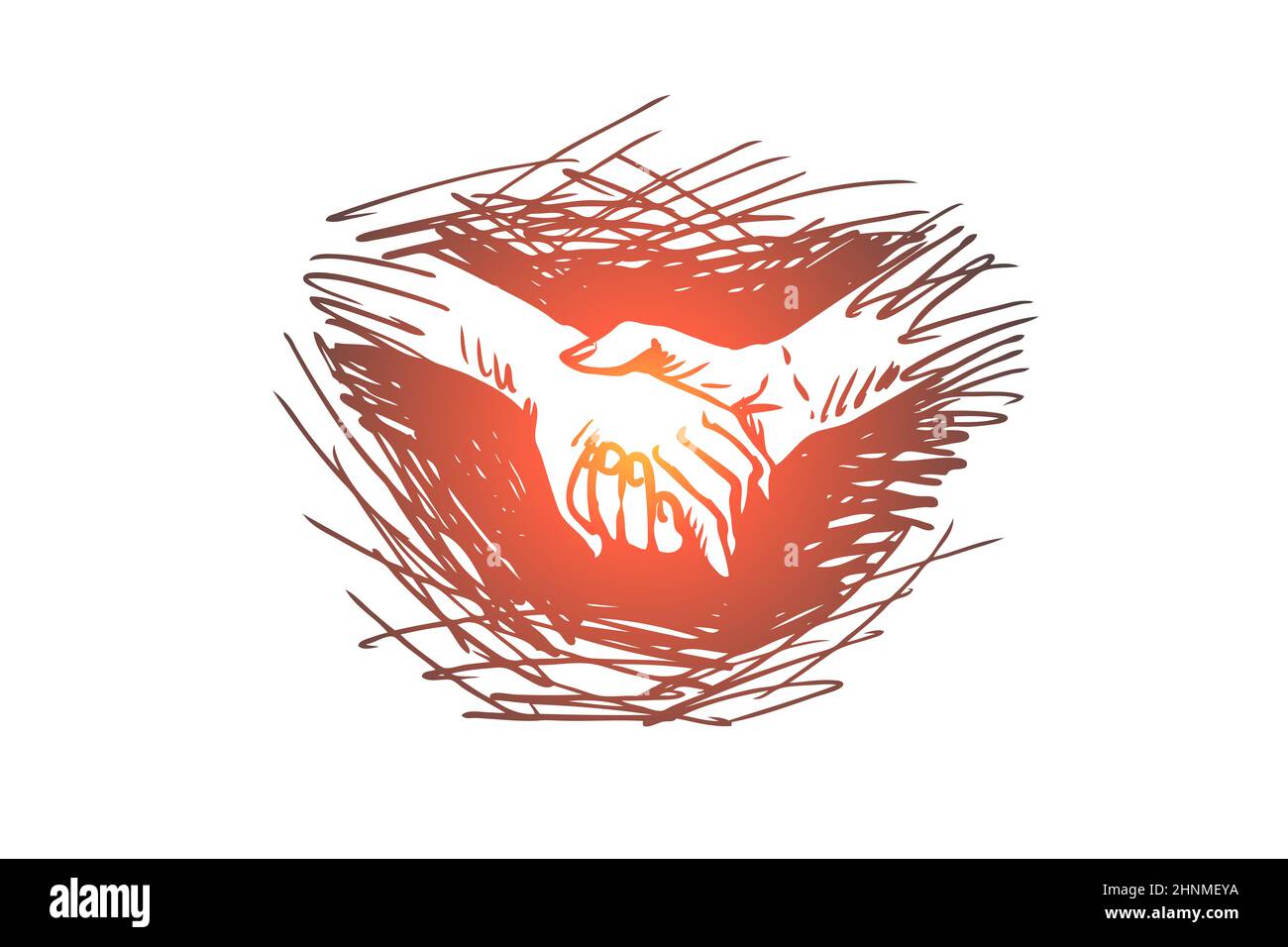 Hands, holding, together, friendship, partnership concept. Hand drawn ...