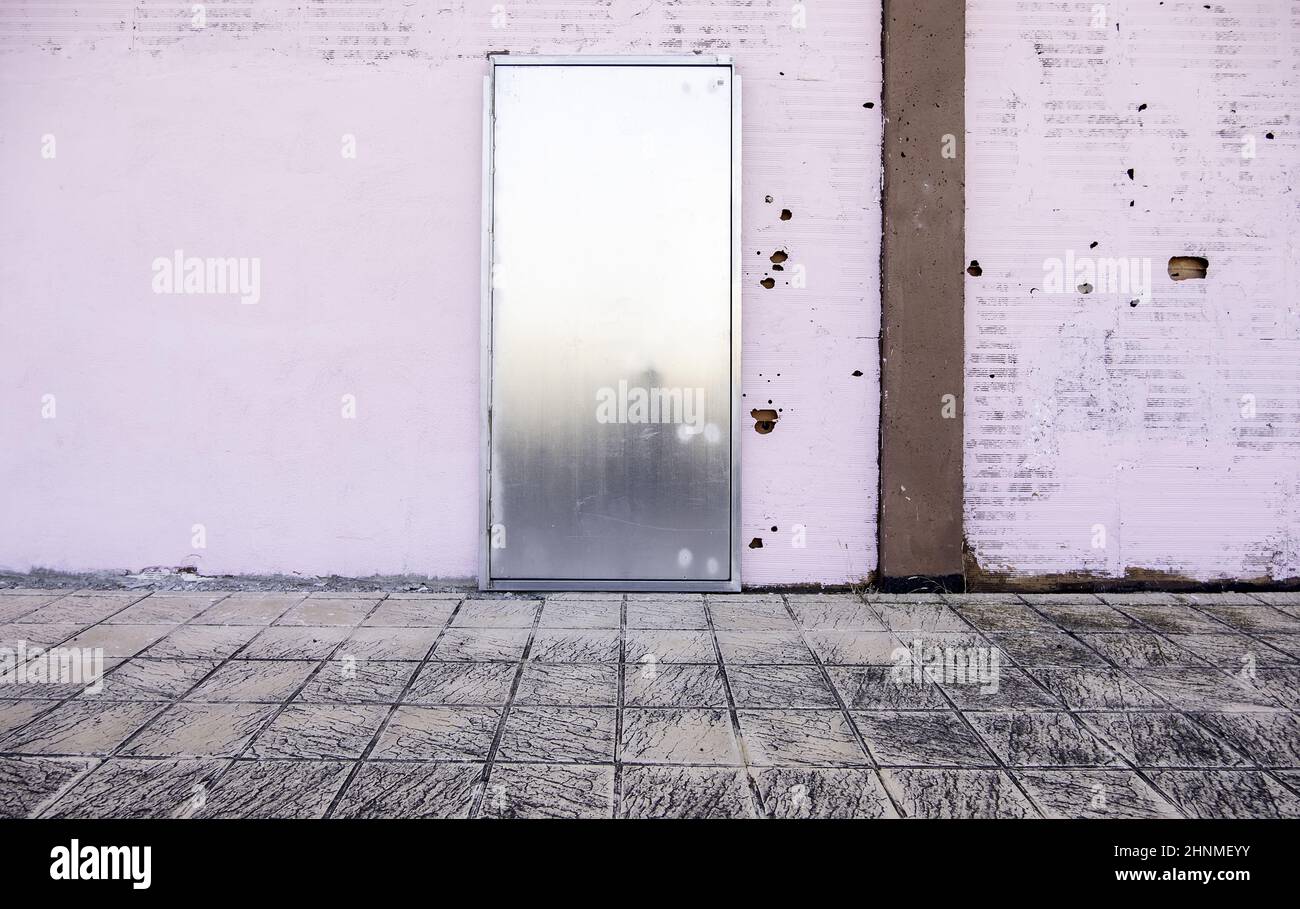 Silver metal door detail in a building under construction Stock Photo ...
