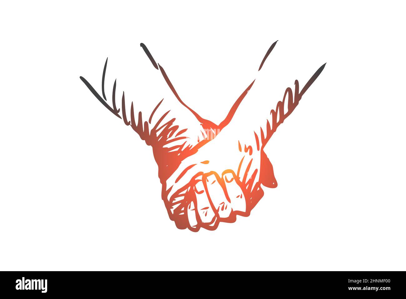 Together, hands, friendship, love, partnership concept. Hand drawn ...